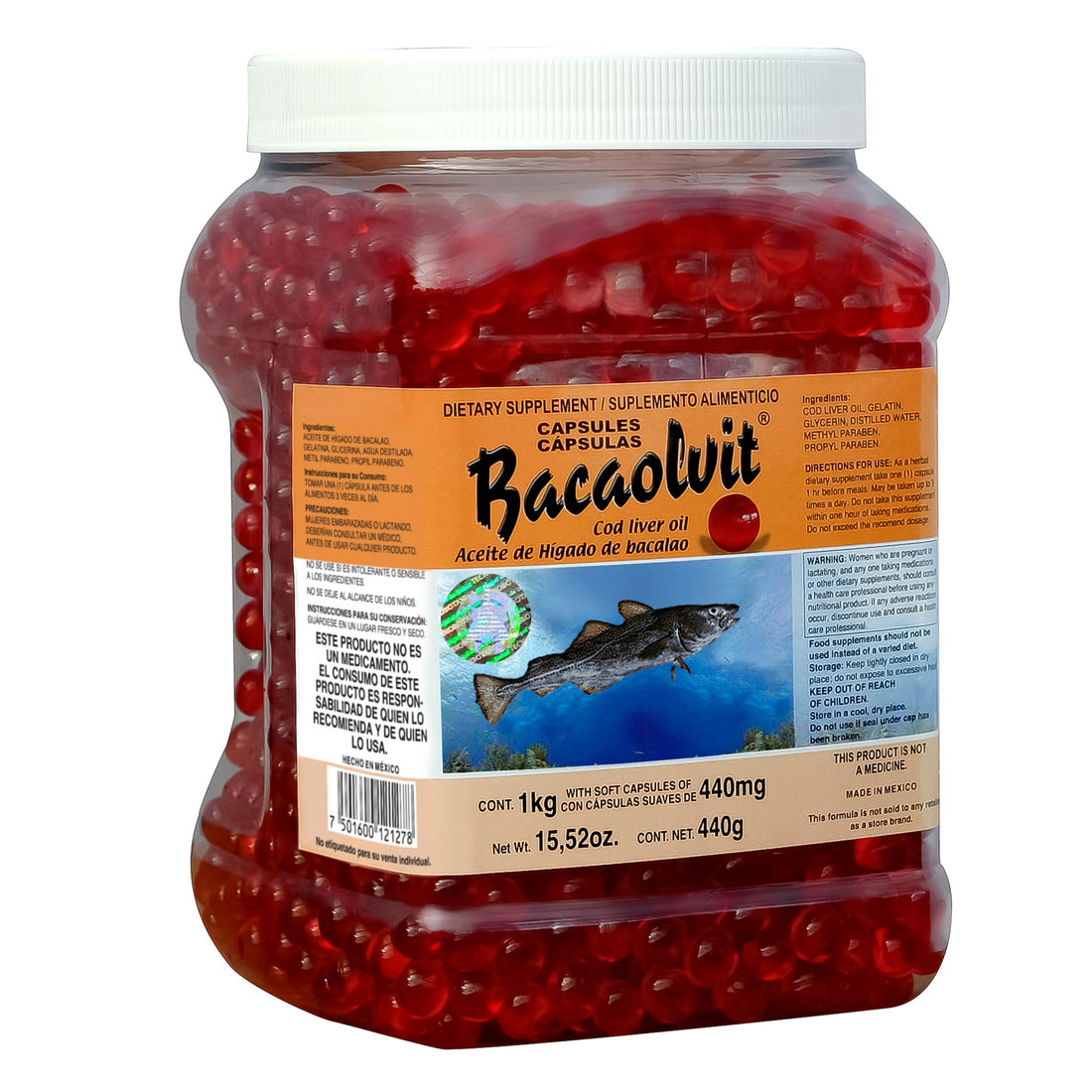 Cápsulas BACAOLVIT ® aceite de hígado de bacalao bote 1kg – El Ángel de ...