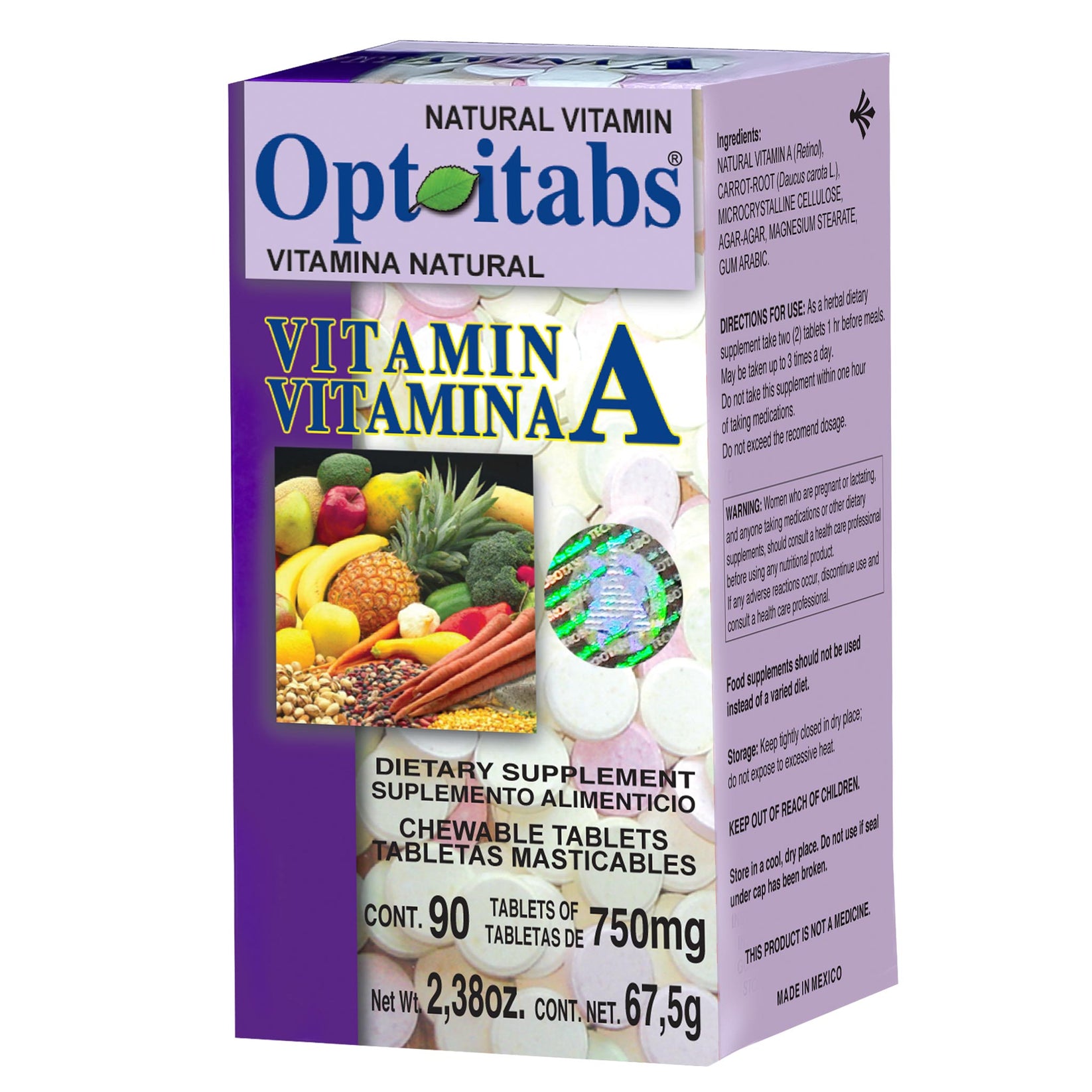 Tabletas OPTITABS ® vitamina A caja frasco 90 – El Ángel de tu Salud